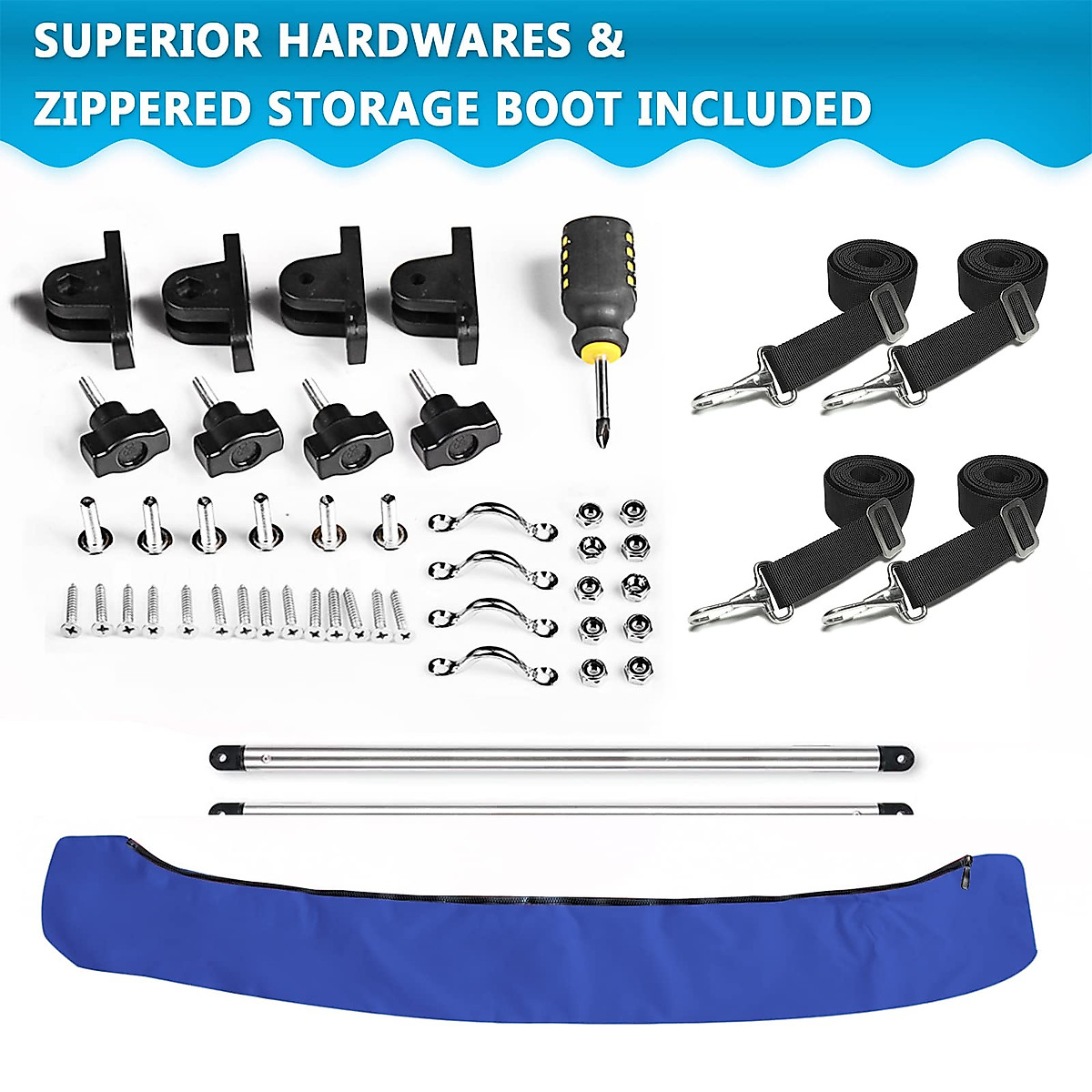 Naviskin Pacific Blue 4 Bow 8'L x 54" H x 91"-96" W Bimini Top Cover includes Mounting Hardwares,Storage Boot with 1 Inch Aluminum Frame