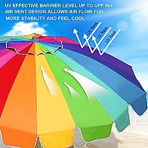 AMMSUN 7.5 Foot Heavy Duty HIGH Wind Beach Umbrella with sand anchor & Tilt Sun Shelter, UV 50+ Protection Outdoor Sunshade Umbrella with Carry Bag for Patio Garden Beach Pool Backyard (Rainbow)
