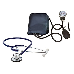Dealmed Blood Pressure Monitor and Stethoscope Bundle | Includes (1) Arm Blood Pressure Monitor with Adult Cuff (Black) and (1) Dual-Head Stethoscope (Navy)
