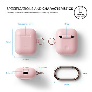 elago Silicone Case with Keychain Compatible with Apple AirPods Case 1 & 2, Front LED Visible, Supports Wireless Charging, Protective Silicone [Lovely Pink]
