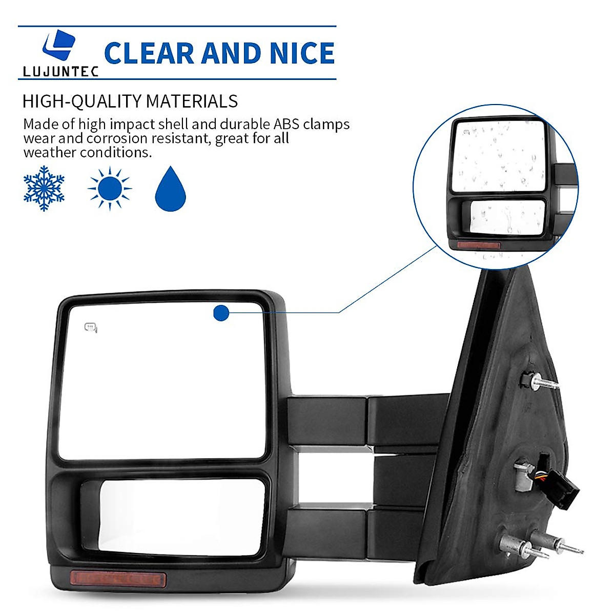 LUJUNTEC Tow Mirrors Replacement fit for 2004-2015 For Ford For F-150 Pickup Truck Pickup Towing Mirrors Driver Left and Passenger Right Side Power Adjusted Heated Turn Signal Light Chrome