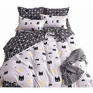2 pcs Duvet Cover for Kids Boys Girls, 100% Microfiber Twin Duvet Cover, Black White Printed Pattern Ultra Soft Duvet Cover Set, Quilt Cover for Teens with Comforter Cover (no Comforter)