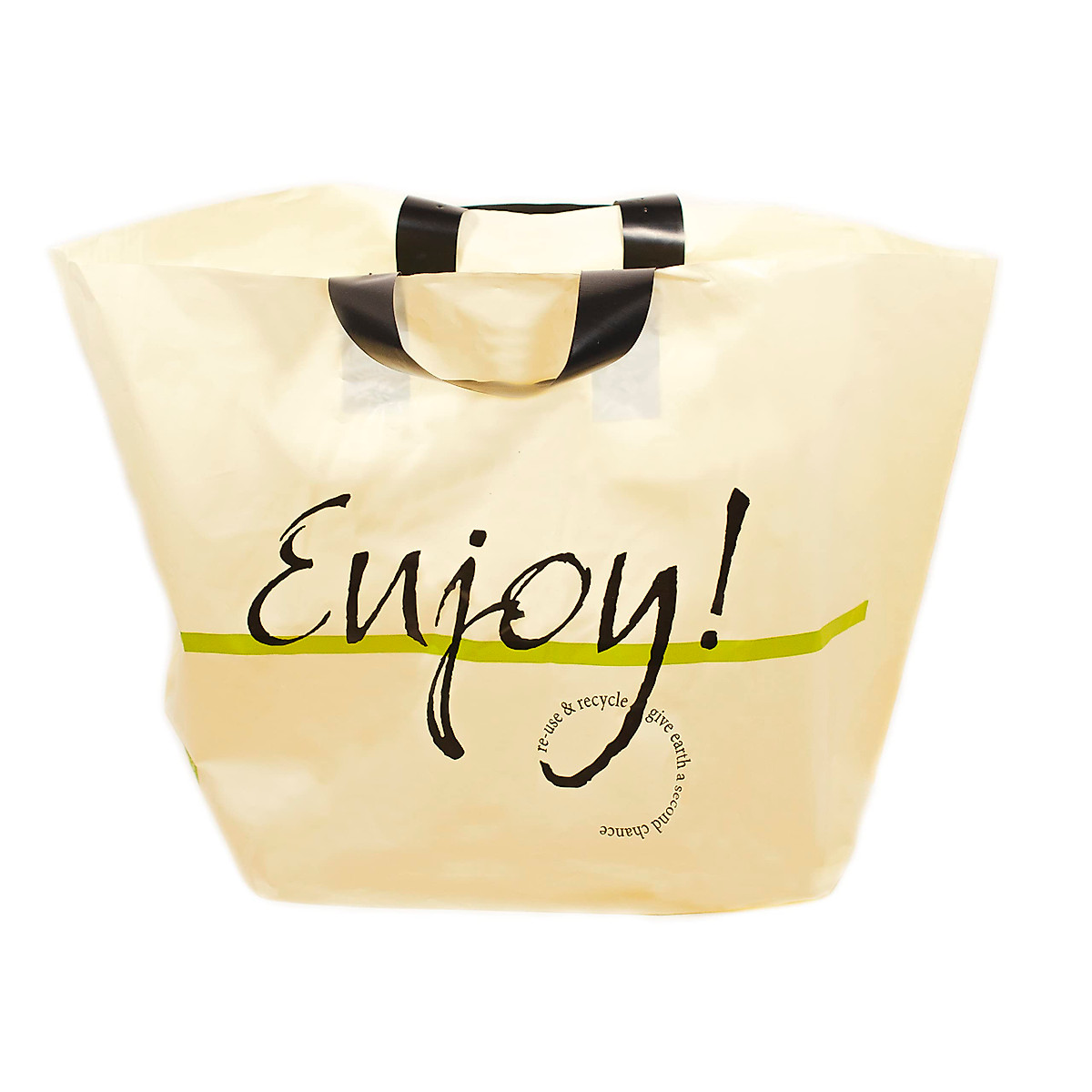 Enjoy Shopping Bags with Handles, 50 Pack, MADE IN USA, 19" W x 12" H + 9" Bottom, Reusable Birthday Party Favor Plastic Boutique Merchandise Customer Bags for Small Retail Grocery Business