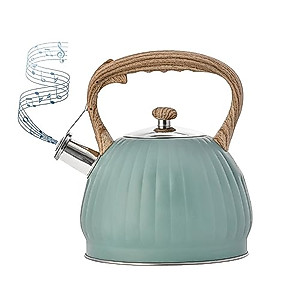 3.5L Tea Kettle, Toptier Teapot Whistling Kettle with Wood Pattern Handle Loud Whistle,Food Grade Stainless Steel for Anti-Rust, Anti Hot Handle, Suitable for All Heat Sources▂20 * 23.5cm/7.78"*9.25"