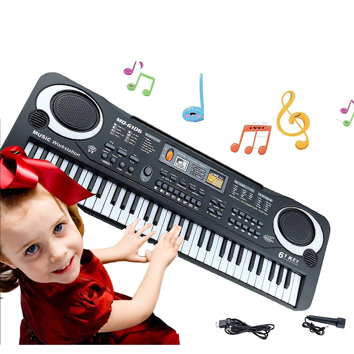 Keyboard Piano Kids 61 Key Electronic Digital Piano Musical Instrument Kit with Microphone Music Home Teaching Toys for Boy Girls (Black)