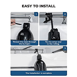 KEMIMOTO Boat Fenders Boat Bumpers for 15-35ft Boat, 4 Pack Inflatable Boat Fenders Bumpers with 4 Ropes, Boat Bumpers for Docking, Black