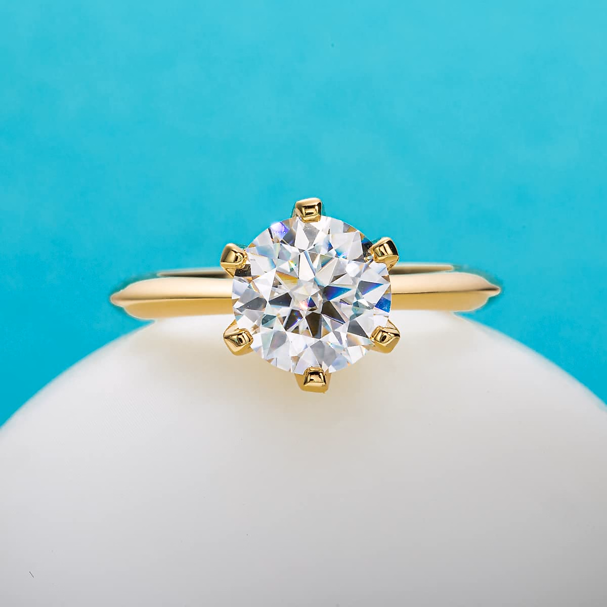 AnuClub 3ct Solitire Moissanite Engagement Ring For Women D Color Lab Diamond 14K Yellow Gold Plated Silver Ring, Christmas Gift for Women, Christmas Gift for Women With Certificate (7.5, 3)