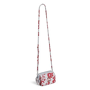 Vera Bradley Women's Cotton Collegiate All in One Crossbody Purse With RFID Protection (Multiple Teams Available), The Ohio State University Gray/Red Rain Garden - Recycled Cotton, One Size
