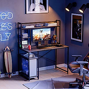 Nost & Host Computer Desk with Hutch & Bookshelf | Home Office Desks with 2-Tier Adjustable Shelves | Sturdy Desk for Writing and Gaming | Easyt o Assemble 47.2 inches Gray