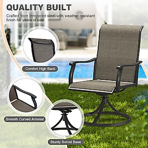 VICLLAX Patio Swivel Dining Chairs Set of 2 Outdoor Chairs with Armrest, Textilene Fabric Outdoor Patio Chair, Black Frame