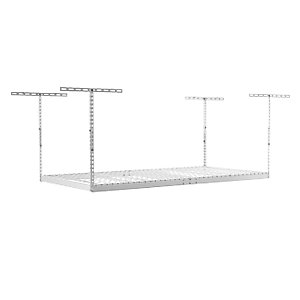 MonsterRax Overhead Garage Storage Rack- 4 x 8 Ceiling Rack for Garage Shelving, Organization, & Storage, Adjustable Hanging Storage for Bikes, Equipment & Accessories (White, 12"-21").