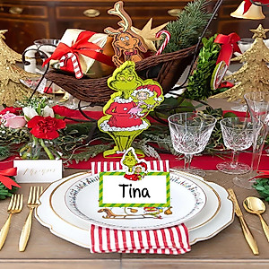 48 Pcs Christmas Place Cards Green Merry Christmas Seating Name Tags Placecard Holders Seating Christmas Thief Name Cards Tents for Dinner Party Birthday Wedding Supplies