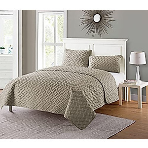 VCNY Home Quilt Nina Collection, 3pc Full/Queen Set, Taupe
