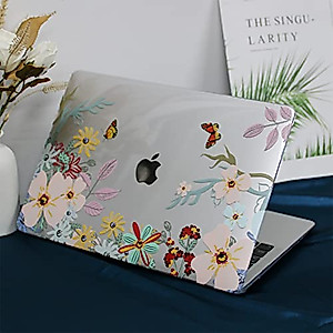 Teryeefi for New MacBook Pro 13 Inch Case 2022 2021 2020 2019 2018 2017 2016 Release A2338 M1 M2 /A2289/A2251/a2159/A1989/A1706 Touch Bar, Floral Hard Plastic Shell and Keyboard Cover,Orange Flower