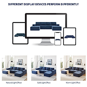 110" Modern Modular Sectional Sofa Couch, Deep Seat U Shaped Upholstered Cloud Couch Set with Movable Ottoman for Living Room, No Assembly Required (Blue, U Shaped)
