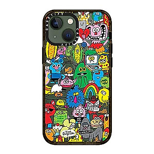 CASETiFY Impact iPhone 13 Mini Case [6.6ft Drop Protection] - Fun Friends by Jon Burgerman - Clear Black