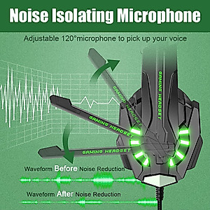 BENGOO G9000 Stereo Gaming Headset for PS4 PC Xbox One PS5 Controller, Noise Cancelling Over Ear Headphones with Mic, LED Light, Bass Surround, Soft Memory Earmuffs for Laptop Mac - Green