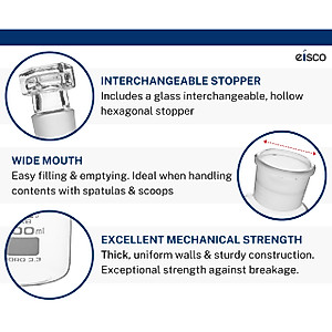 Eisco Labs 60ml Reagent Bottle - Borosilicate Glass with Wide Mouth and Stopper