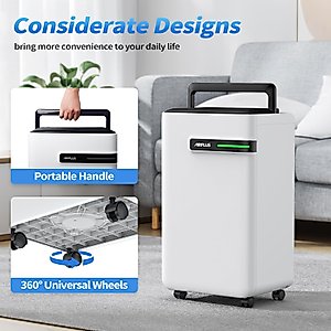 AIRPLUS Dehumidifier for Basement - 4,500 Sq. Ft. 70 Pints, Multifunctional Dehumidifier with Drain Hose & Auto Shut-Off Function, Powerful Dehumidifiers for Home(AP2103)