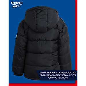 Reebok Boys' Winter Coat - Heavyweight Quilted Puffer Snow Parka - Weather Resistant Ski Jacket for Boys (8-20), Size 14-16, Premium Black