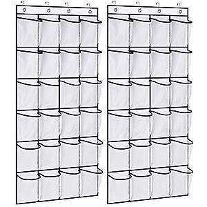 KIMBORA 2 Pack Over the Door Shoe Organizer 24 Large Mesh Pockets Hanging Shoe Holder Rack for Closet (white)