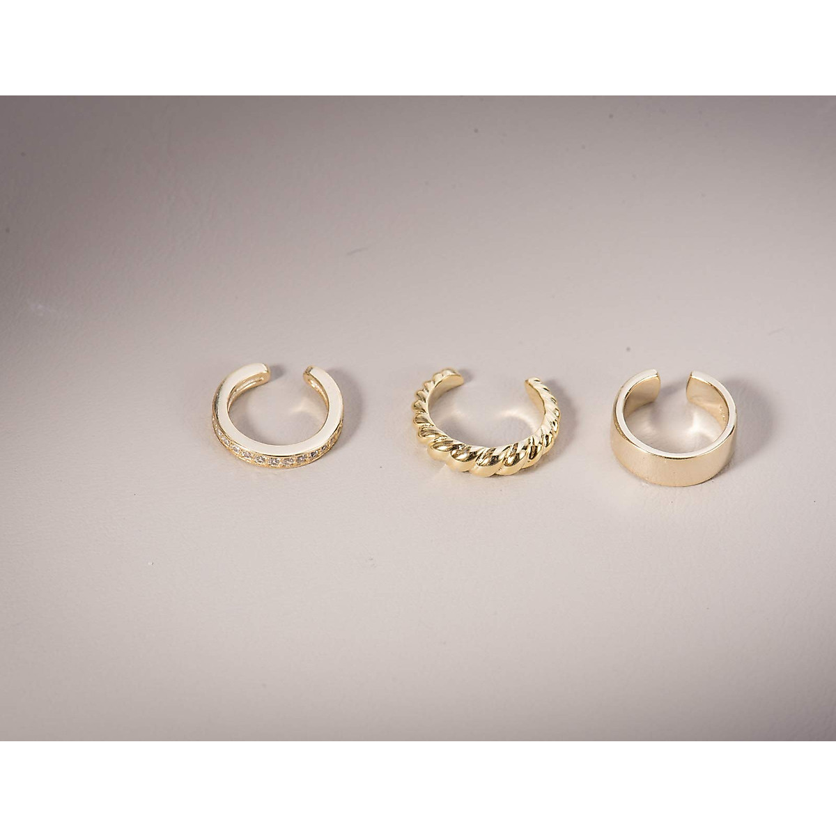 925 Sterling Silver 18K Gold Plated Huggie Ear Cuff for Women | Clip on Cartilage | Set of Three Ear Wraps | Bold Essentials