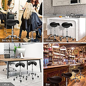 OmySalon Saddle Stool Rolling Chair, Ergonomic Saddle Chair with Swivel Wheels, Adjustable Hydraulic Stylist Cutting Stool for Tattoo Facial Massage Salon Medical Spa, Black
