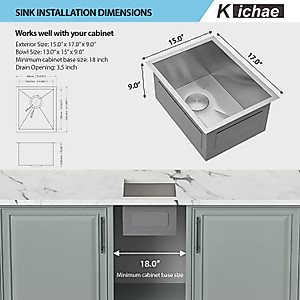 Kichae 15x17 Inch Stainless Steel Bar Prep Sink Undermount Single Bowl 16 Gauge Stainless Steel RV Kitchen Sink Round Corner Sink