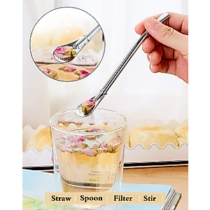 Yerba Mate Bombilla Gourd Drinking Filter Straws 304 Food-Grade Stainless Steel 6.1 inch Long Spoon Bombillas Straws for Mate Tea Set of 3 with Cleaning Brush (silver)