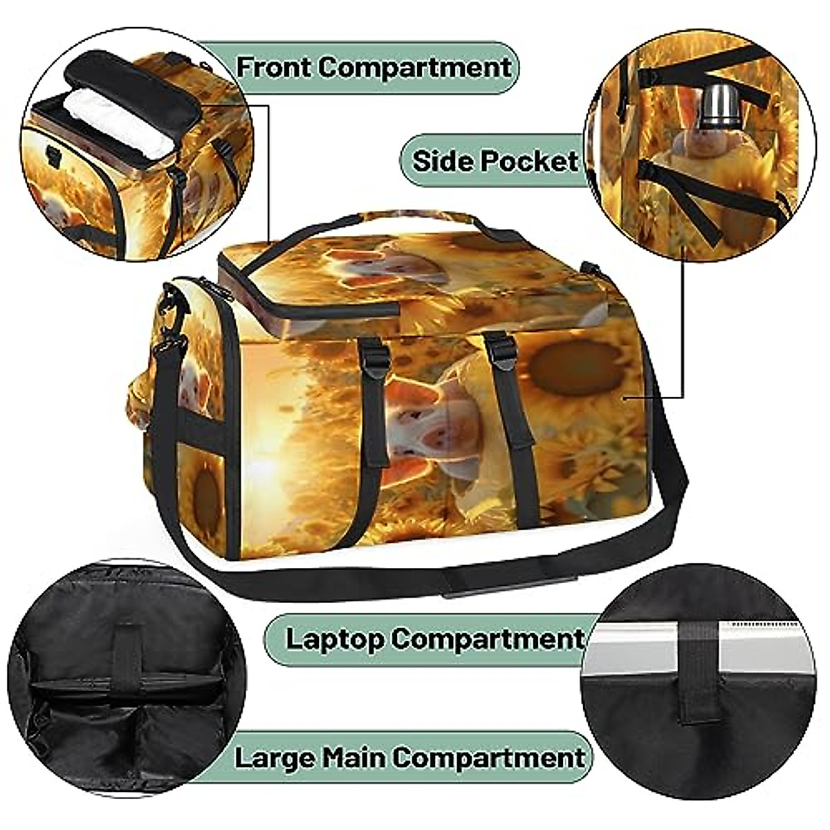 Animal Cute Pig in Sunflowers（04） Gym Duffle Bag for Traveling Sports Tote Gym Bag with Shoes Compartment Water-resistant Workout Bag Weekender Bag Backpack for Men Women