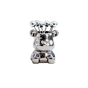 Dessert Fruit Sign Light Luxury Little Bear Fruit Fork Household Tableware Cute Fruit Fork Can Creative Storage Can (8x9, silver)