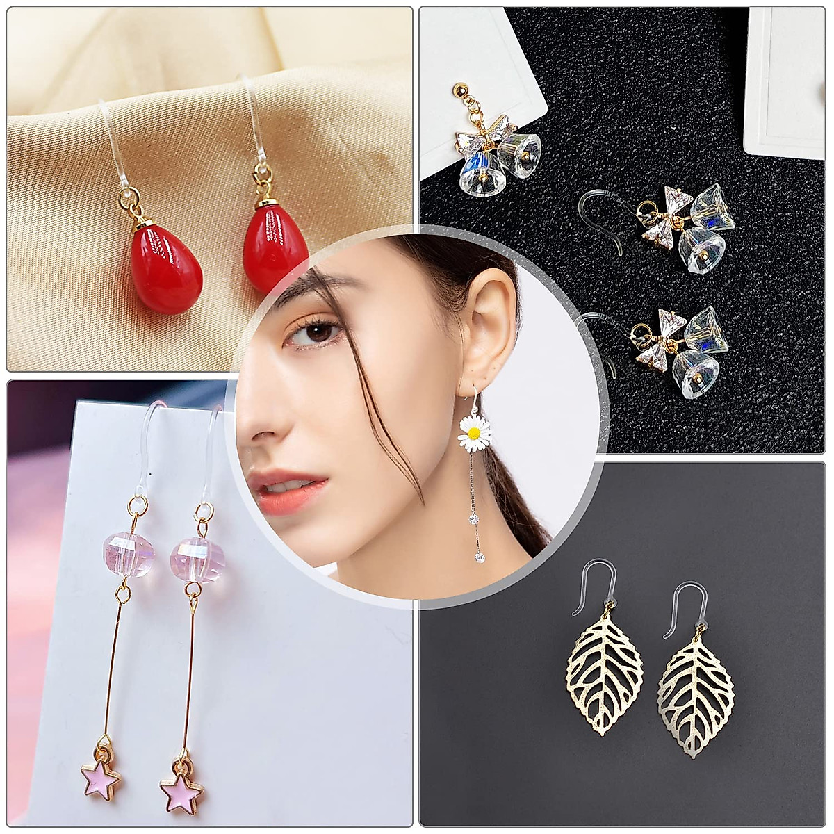 200Pcs 0.65mm Plastic Earring Hook Clear Ear Wire Hooks Safety Earring Fish Hooks Findings Components for Women Girls DIY Jewelry Making