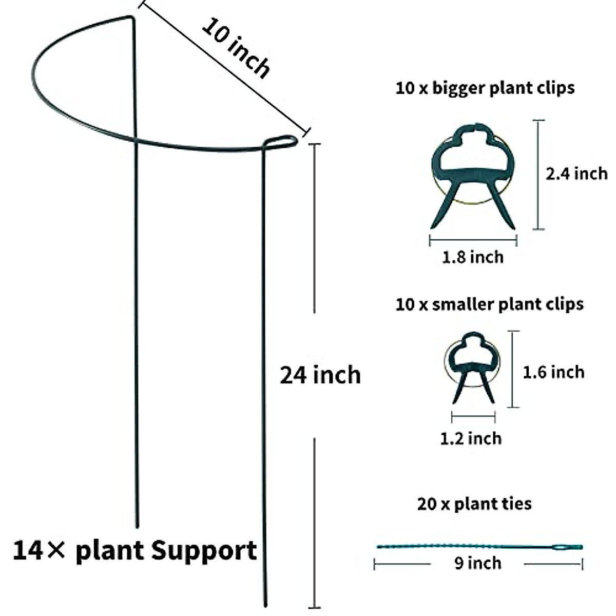 Howise 14 Pack Tall Plant Support Stakes, 10" Wide x 24" High Metal Peony Cages and Supports Rings, Plant Stakes for Outdoor Indoor Plants, Tomato, Hydrangea, Flower Garden Plant Support