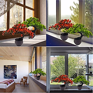 Fycooler Artificial Plants Artificial Bonsai Juniper Tree Potted Faux Japanese Pine Bonsai Simulation Zen Garden Fake Plant Artificial Bonsai Tree for Home Office Showcase Indoor Décor Desktop Display