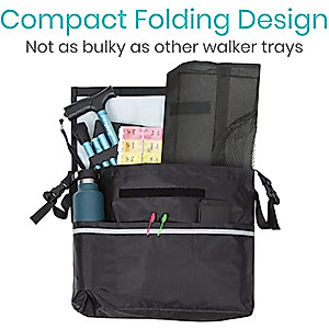 Vive Walker Tray for Folding, Standard Walkers (with Basket) - Universal Medical Supplies Equipment Attachment Table with Cup Holder - Durable Disability Rolling Accessories - for Seniors, Women, Men