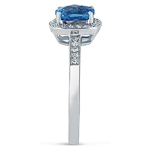 KOKAV 14K White Gold Genuine Blue Topaz Cushion 1-3/4ct with Diamonds Women Ring (8)