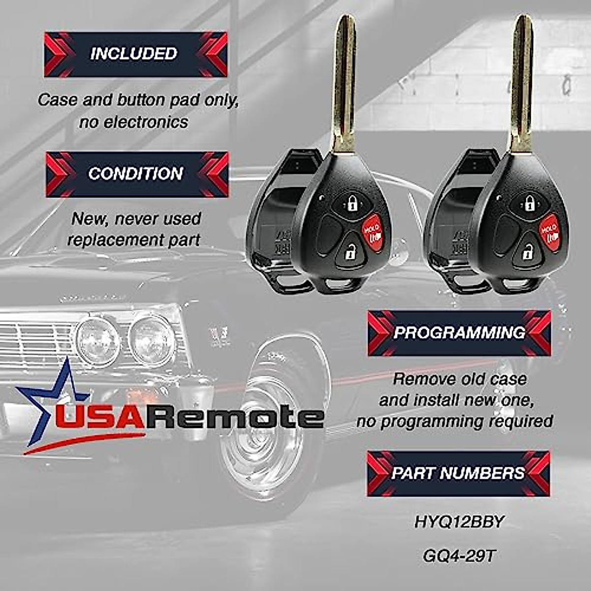 Key Fob Shell fits 2006-2014 Scion Toyota Pontiac Keyless Entry Remote Case & Pad (HYQ12BBY, MOZB41TG, GQ4-29T), Set of 2