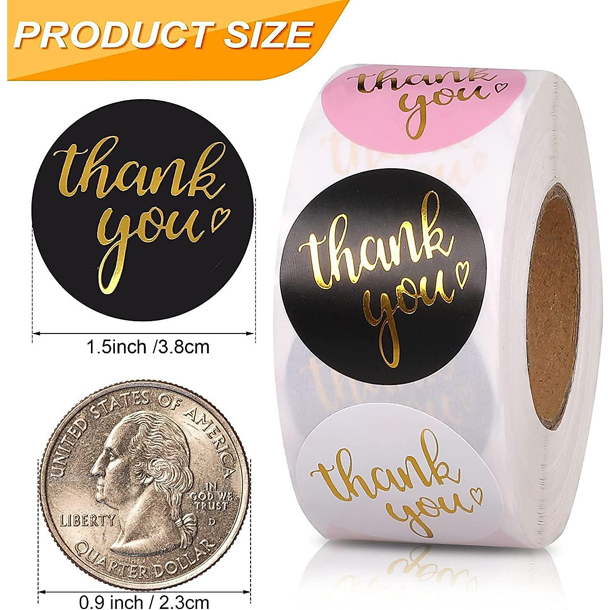 800Pcs Thank You Stickers 1.5", 4-Color Thank You Stickers Roll, Thank You for Small Business Adhesive Sticker Labels, Round Stickers for Business, Birthdays, Weddings, Giveaways, Party