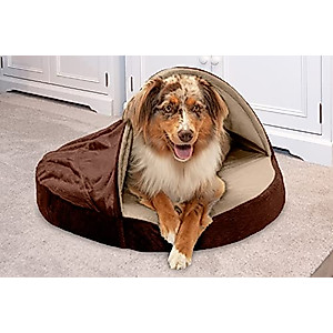 Furhaven 26" Round Orthopedic Dog Bed for Medium/Small Dogs w/ Removable Washable Cover, For Dogs Up to 30 lbs - Microvelvet Snuggery - Espresso, 26-inch