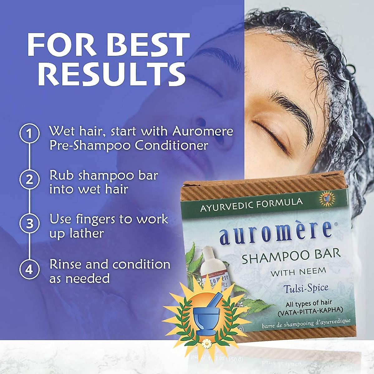 Auromere Ayurvedic Shampoo Bar - Eco Friendly, Handmade, Vegan, Cruelty Free, Natural, Non GMO, All in One Bar for Soap and Shampoo (4.23 oz), 1 pack