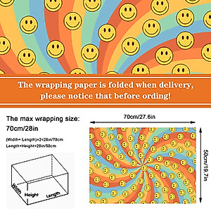 Whaline 12Pcs Retro Groovy Wrapping Paper Bright Funny Face Flower Checkered Gift Wrap Bulk Boho Art Paper Folded Flat for Baby Shower Birthday Wedding DIY Crafts Gift Packing, 19.7 x 27.6 Inch