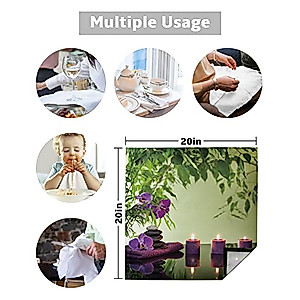 Cloth Napkins 20 x 20 Inch Set of 4 Zen Spa Reusable Washable Paper Napkins Butterfly Orchid Zen Basalt Stones Candle Purple Hand Towels for Picnic Party Table Decorations