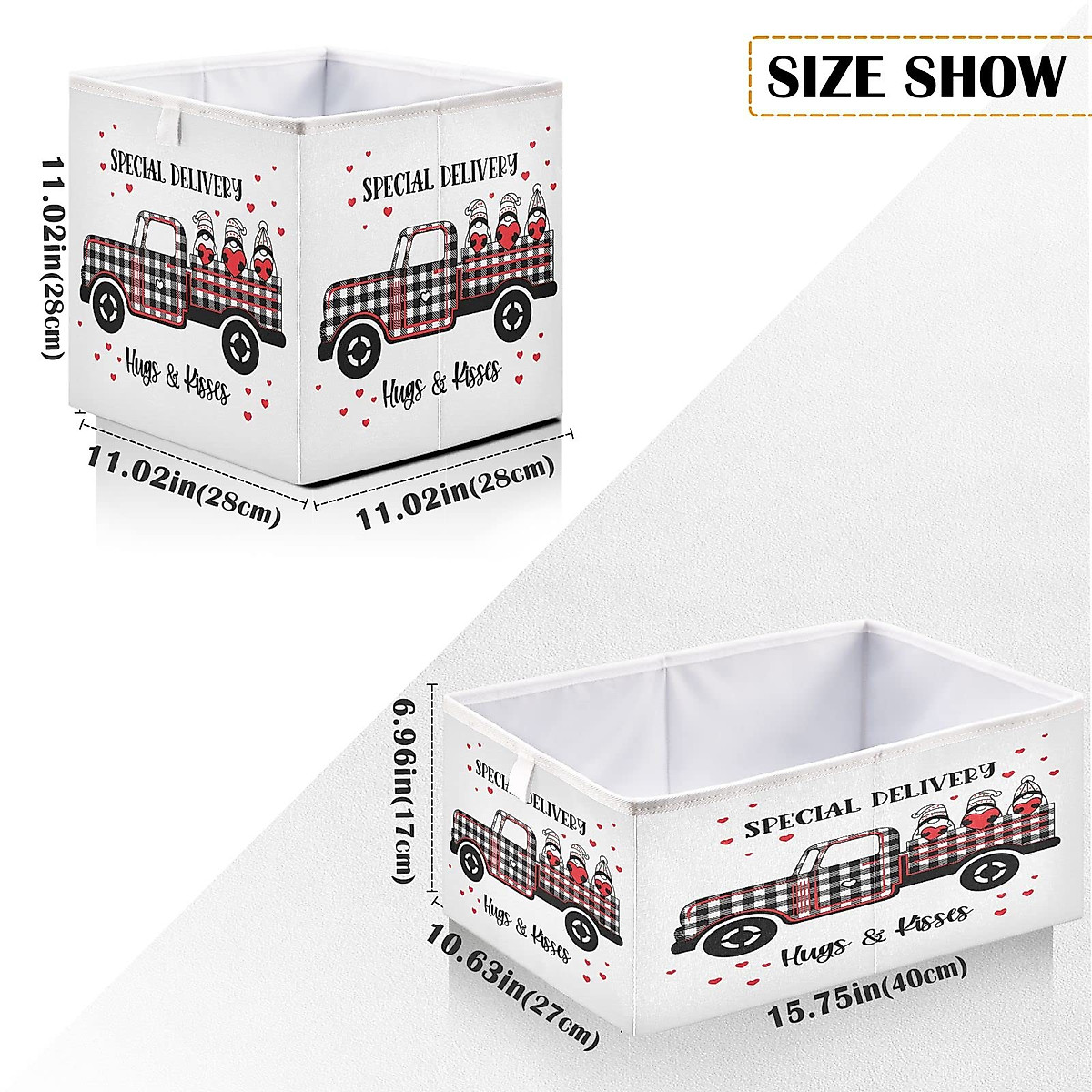 Yasala Storage Cube with Handle Plaid Valentine Gnomes Foldable Closet Baskets Toy Storage Bins Shelf Baskets Containers Open Laundry Baskets Nursery Baskets