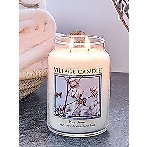 Village Candle Pure Linen Large Glass Apothecary Jar Scented Candle, 21.25 oz, White