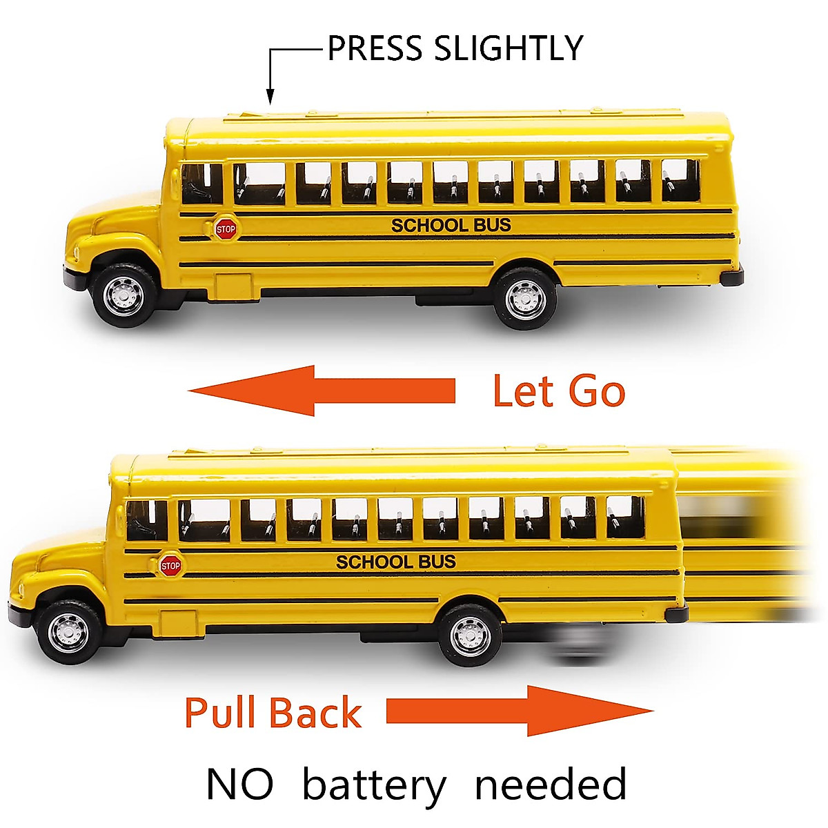 KOMENDANT 2 Pack 5.5inch Pull Back School Bus Playset, Die-cast Metal Toy Play Vehicles with Yellow for Kids Boys Toddlers