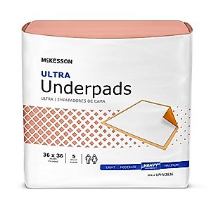 McKesson Ultra Underpads, Adult Incontinence Bed Pads, Chux, Disposable, Heavy Absorbency, 36 in x 36 in, 50 Count