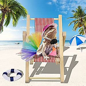 Vehomy Bearded Dragon Costume Bearded Dragon Hat for Lizards Bearded Dragon Tutu Skirt & Reptile Mini Deck Chair Small Pet Costume Outfits Clothes Photo Props for Lizards Geckos Hamsters Rats 3Pcs