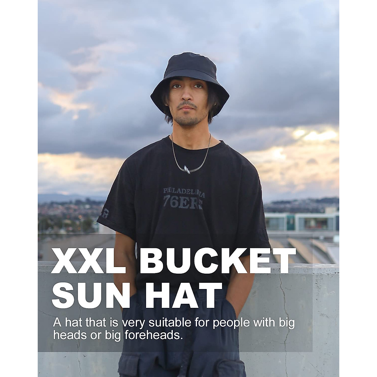 Extra Large Lightweight Bucket Sun Hat,Breathable Travel Cooling Hats,Outdoor Sun Hat for Big Heads 24.5"-25.5" Black