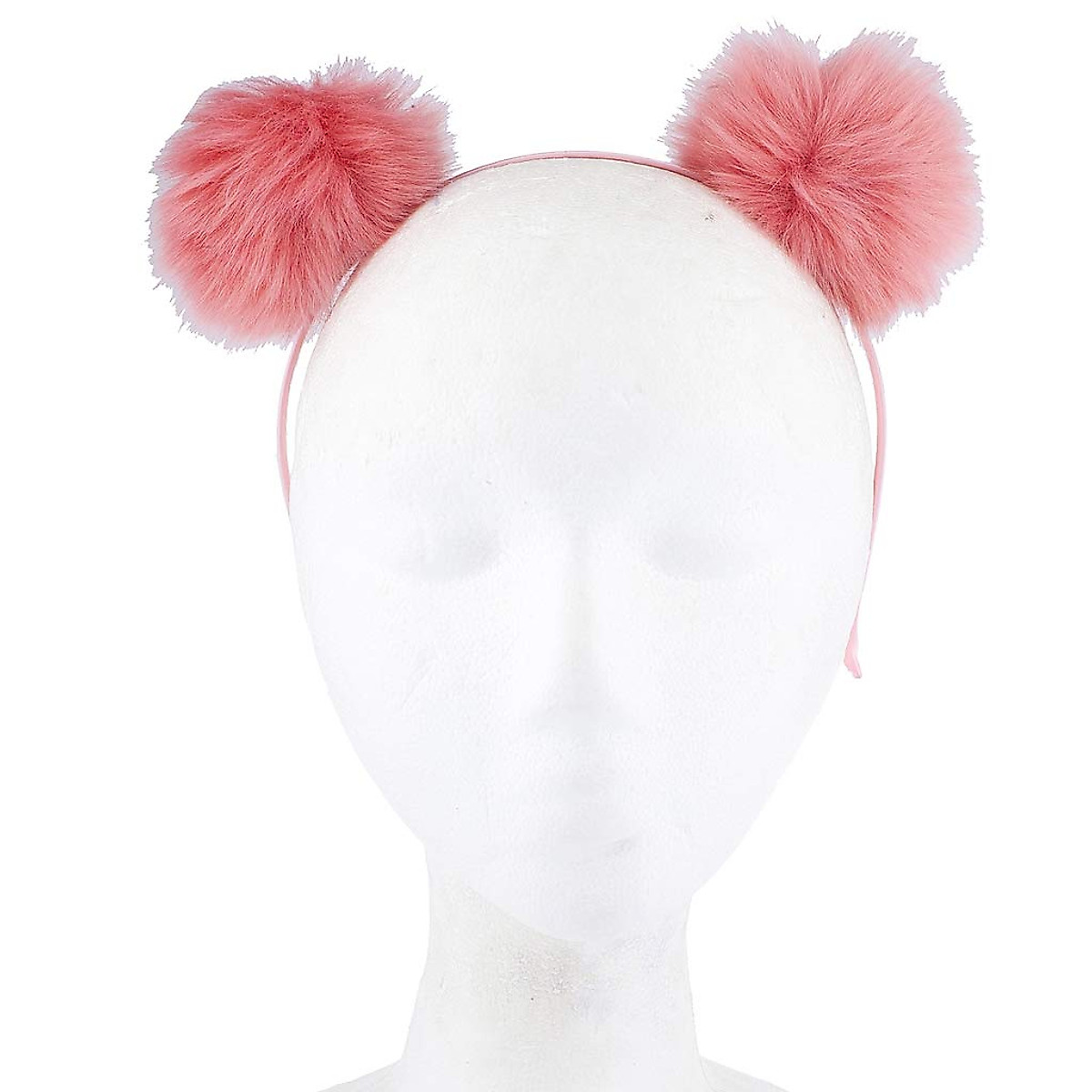 Lux Accessories Blush Faux Fur Pom Pom Ball Cat Ear Panda Costume Puff Headband