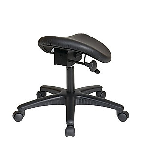 Office Star Drafting Chair with Backless Saddle Seat and Angle Adjustment, Pneumatic Height Adjustment from 19" to 24", Black Vinyl